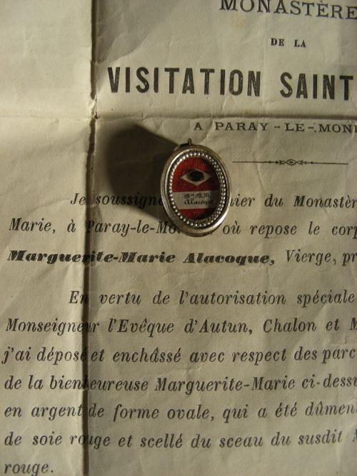 Relic St Marguerite Marie Alacoque, With document 1865.